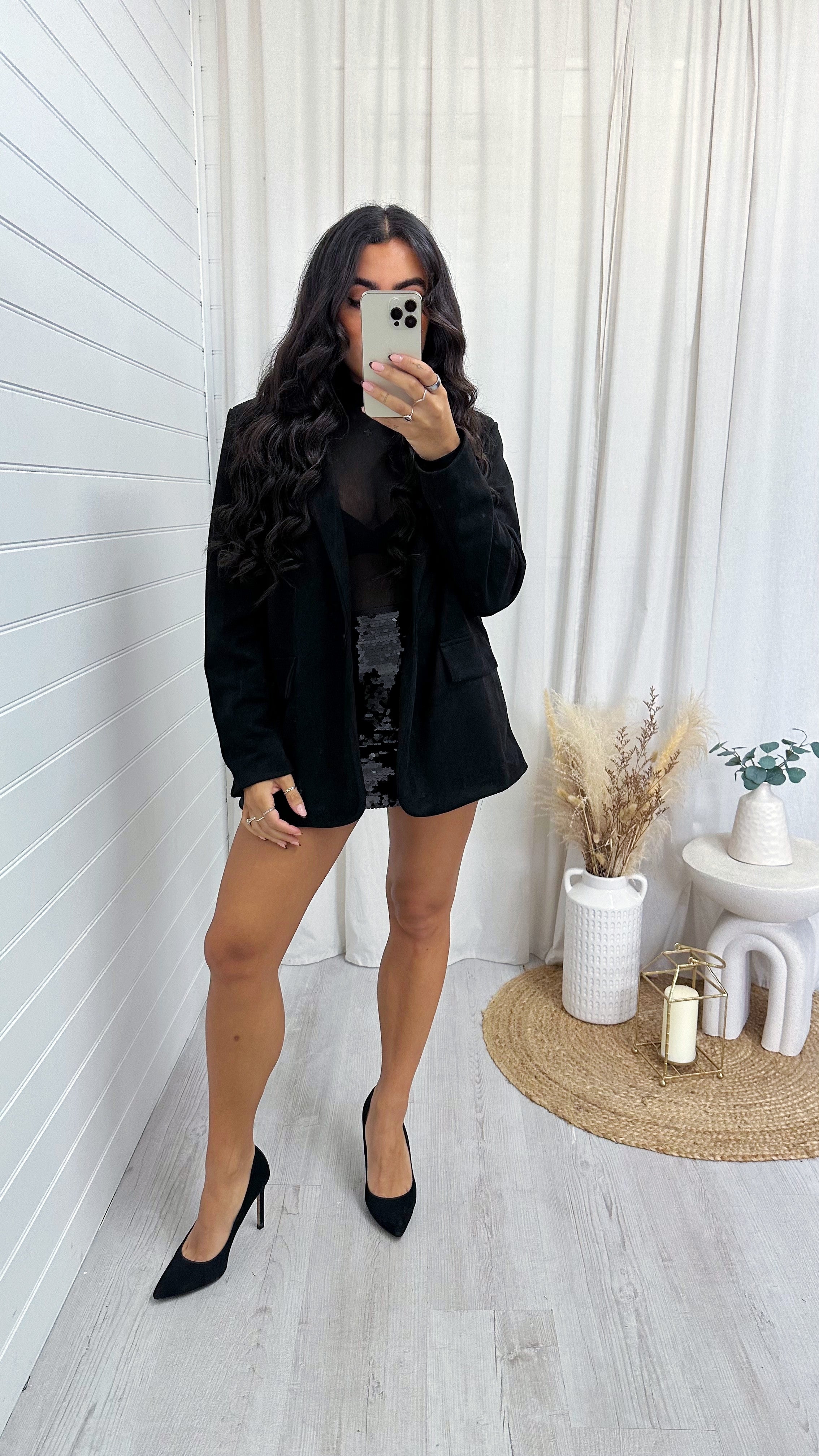 Suede Tailored Fit Blazer - BLACK – Altoria