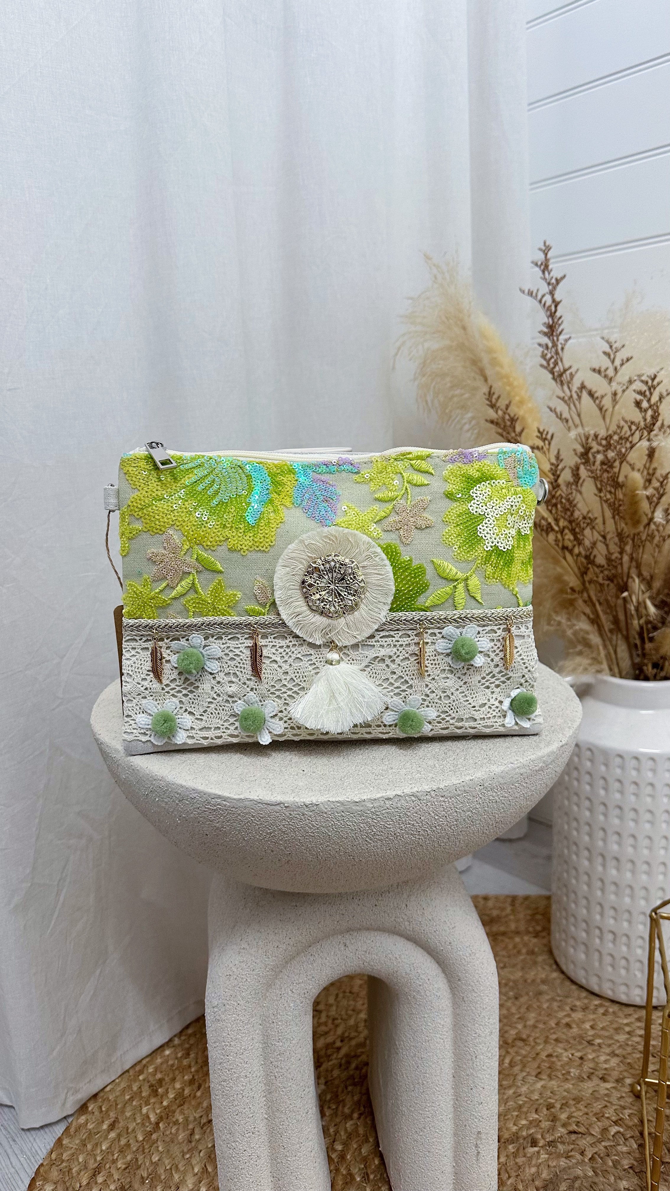 Lime Sequin Boho Clutch Bag – Altoria