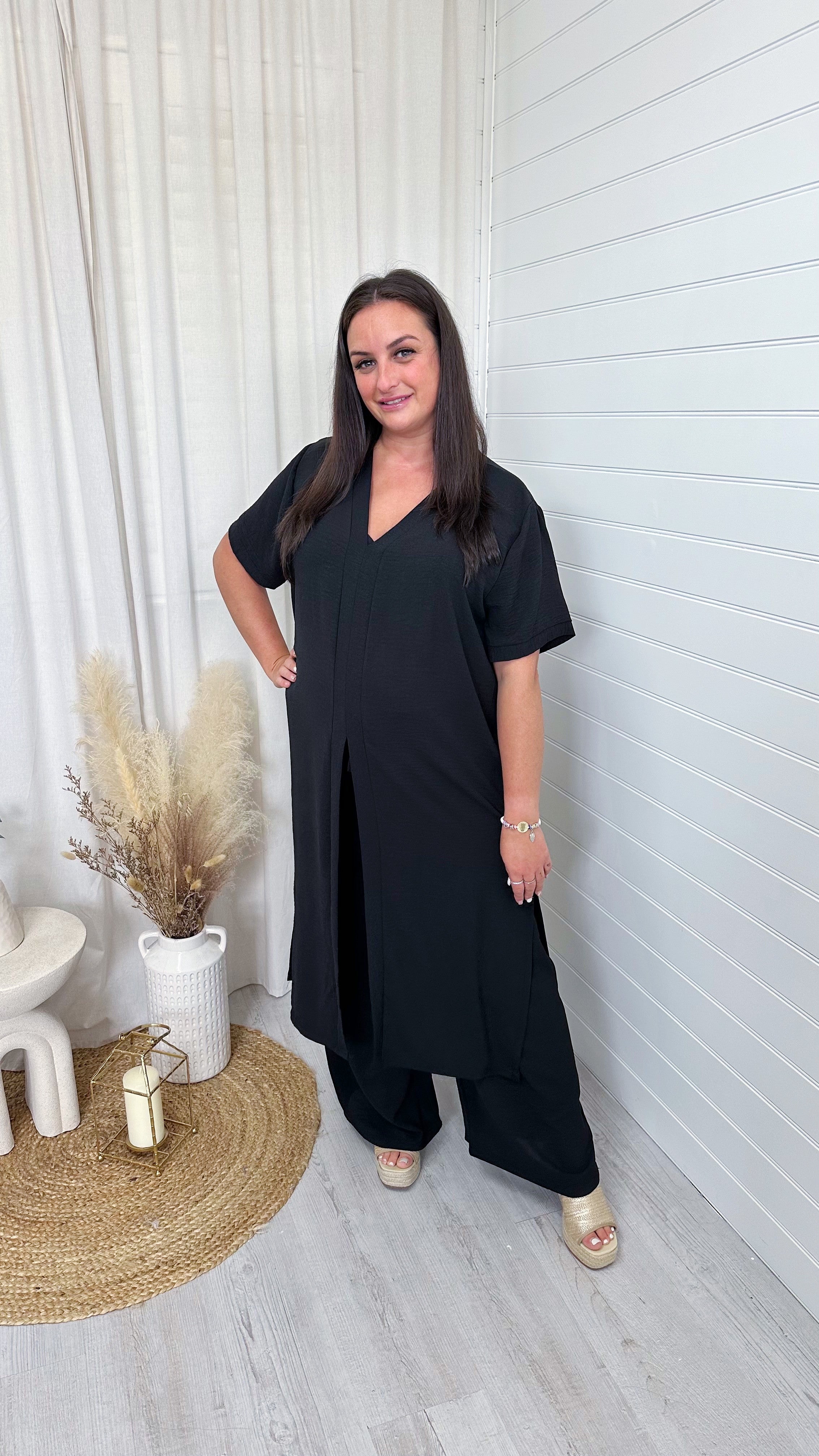 Slit Front Maxi Top and Trouser Co-Ord - BLACK – Altoria